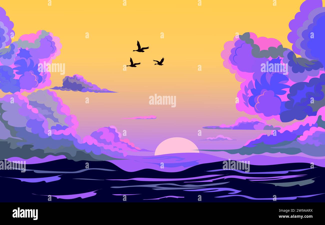 Beautiful cloudy landscape at sunset. Fluffy cumulus clouds flying over ...