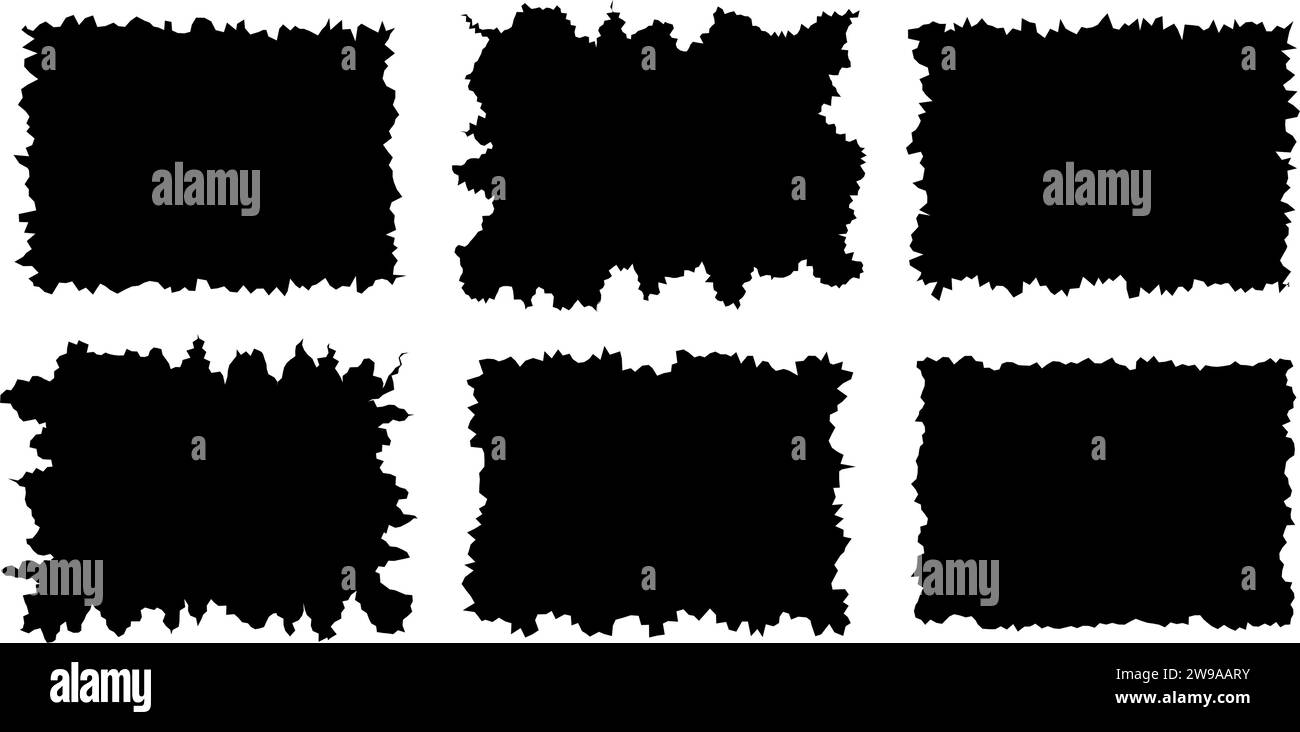 Jagged rectangle. Black simple shape. Rectangle paper template jagged ...
