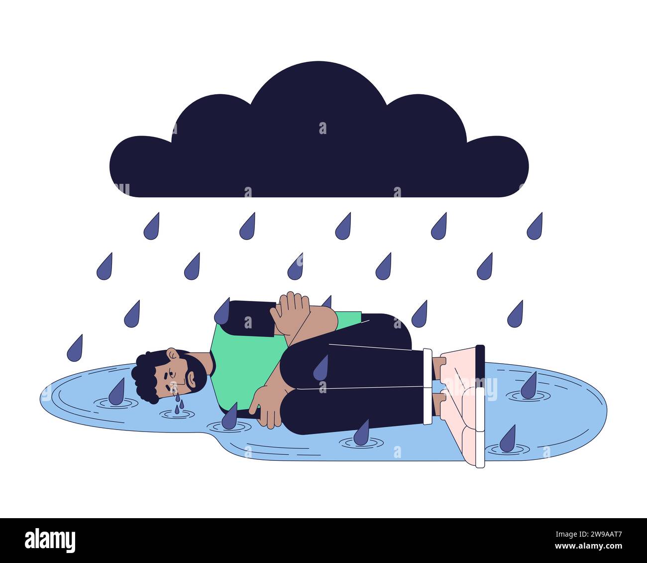 Breakdown emotional stress 2D linear illustration concept Stock Vector ...