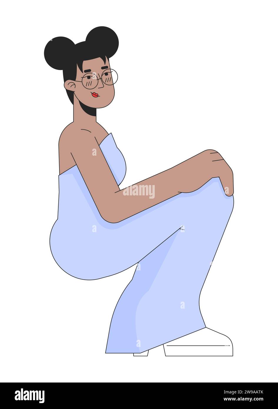 Prom Evening Wear African American Girl 2d Linear Cartoon Character