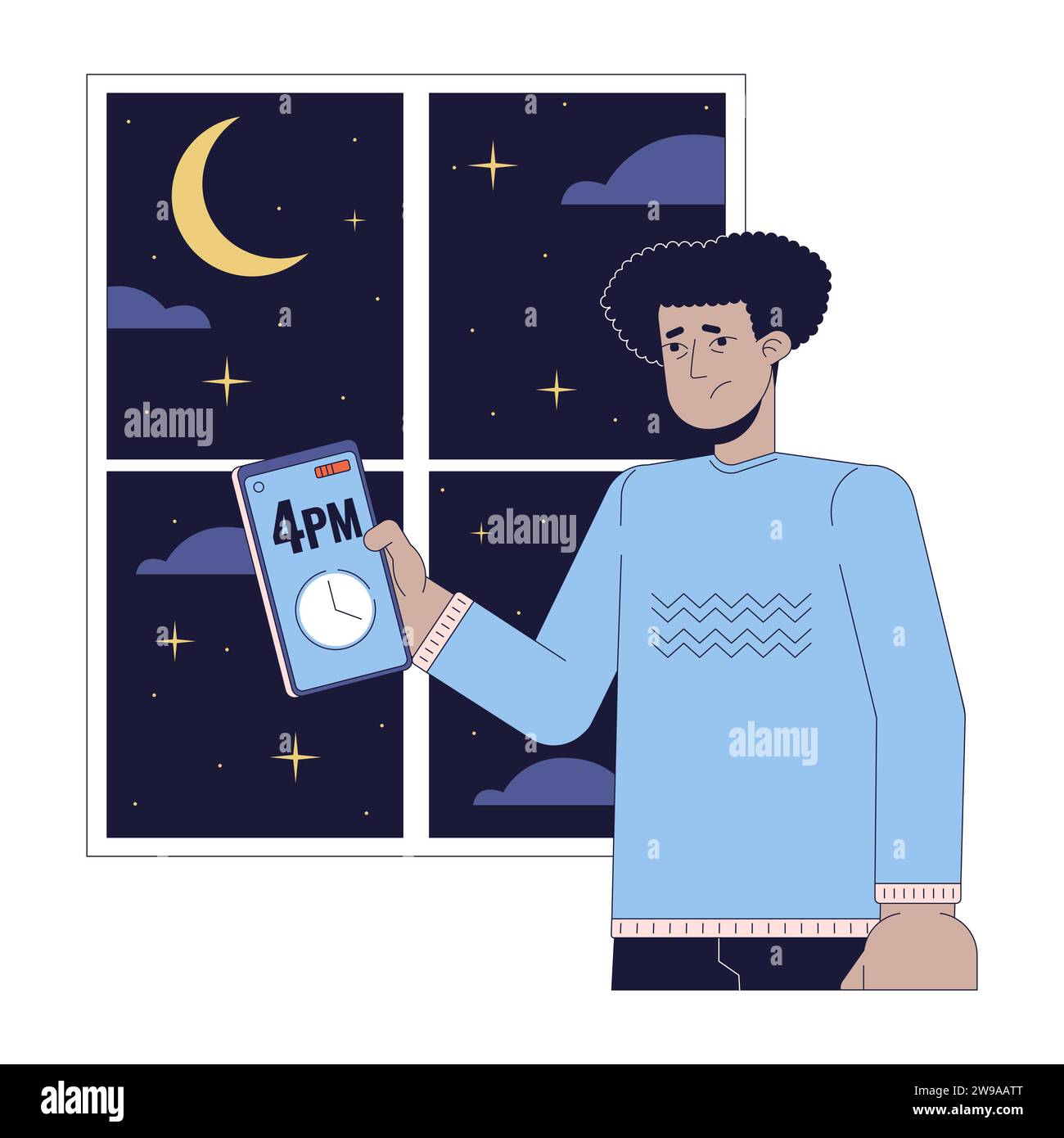 Time change cause depression line cartoon flat illustration Stock ...