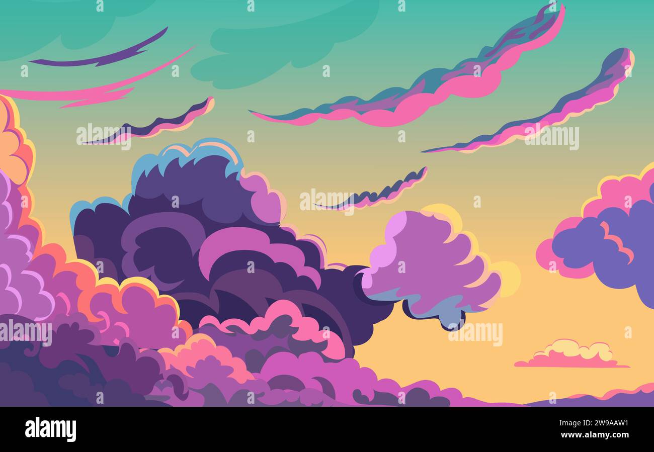 Beautiful cloudy landscape at sunset. Fluffy cumulus clouds flying over ...