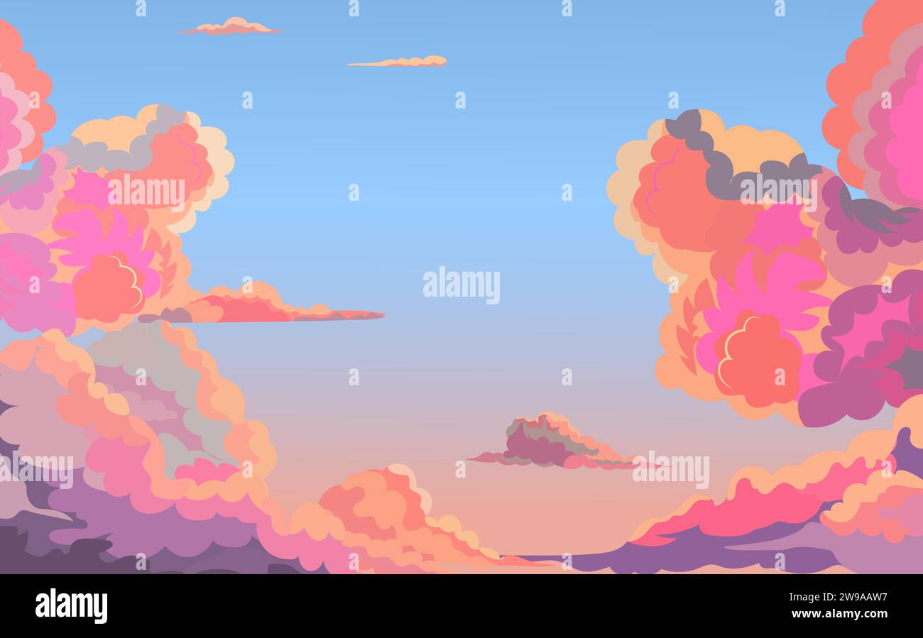 Beautiful cloudy landscape at sunset. Fluffy cumulus clouds flying over ...