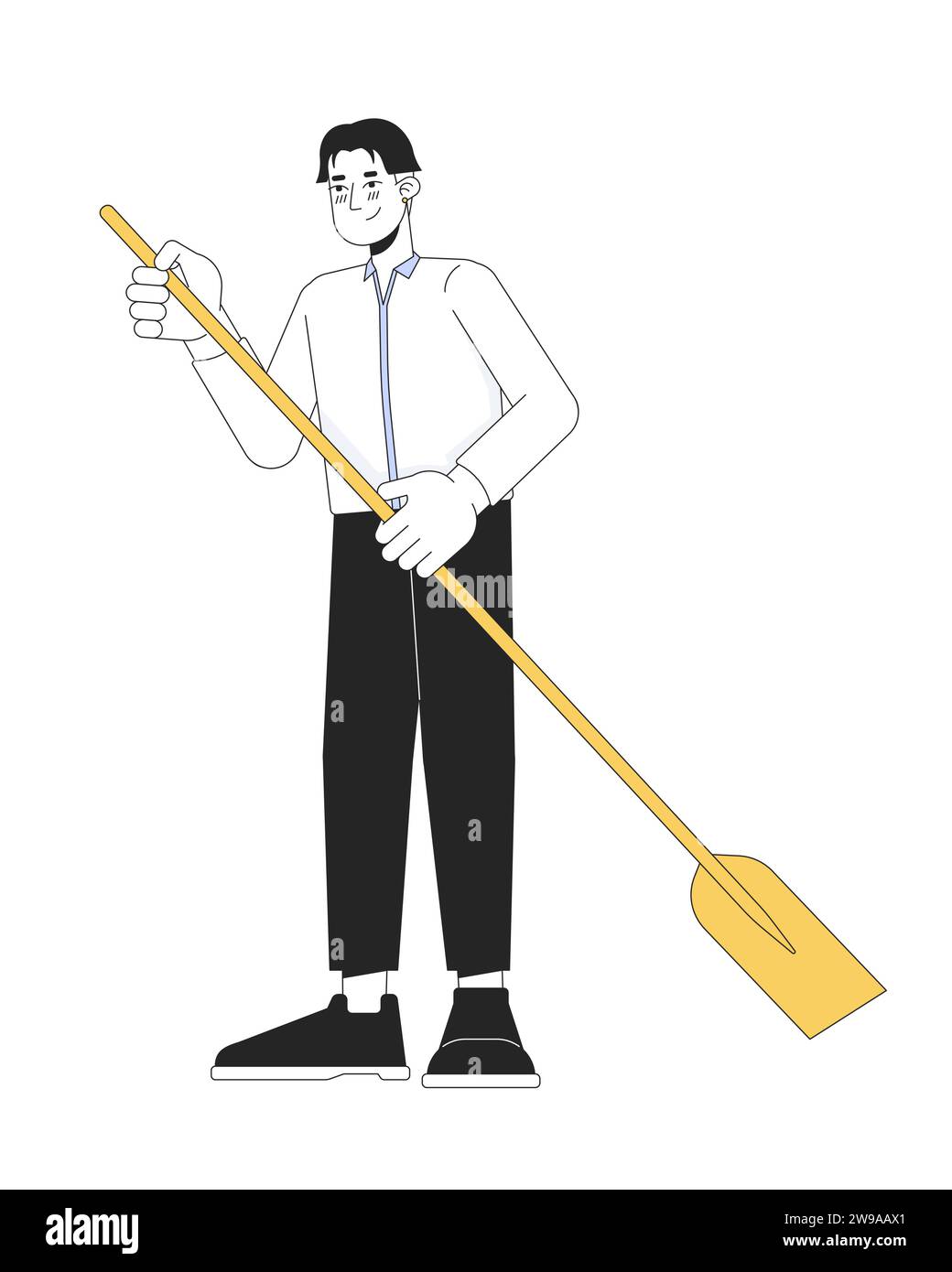 Formal wear korean man holding paddle 2D linear cartoon character Stock ...