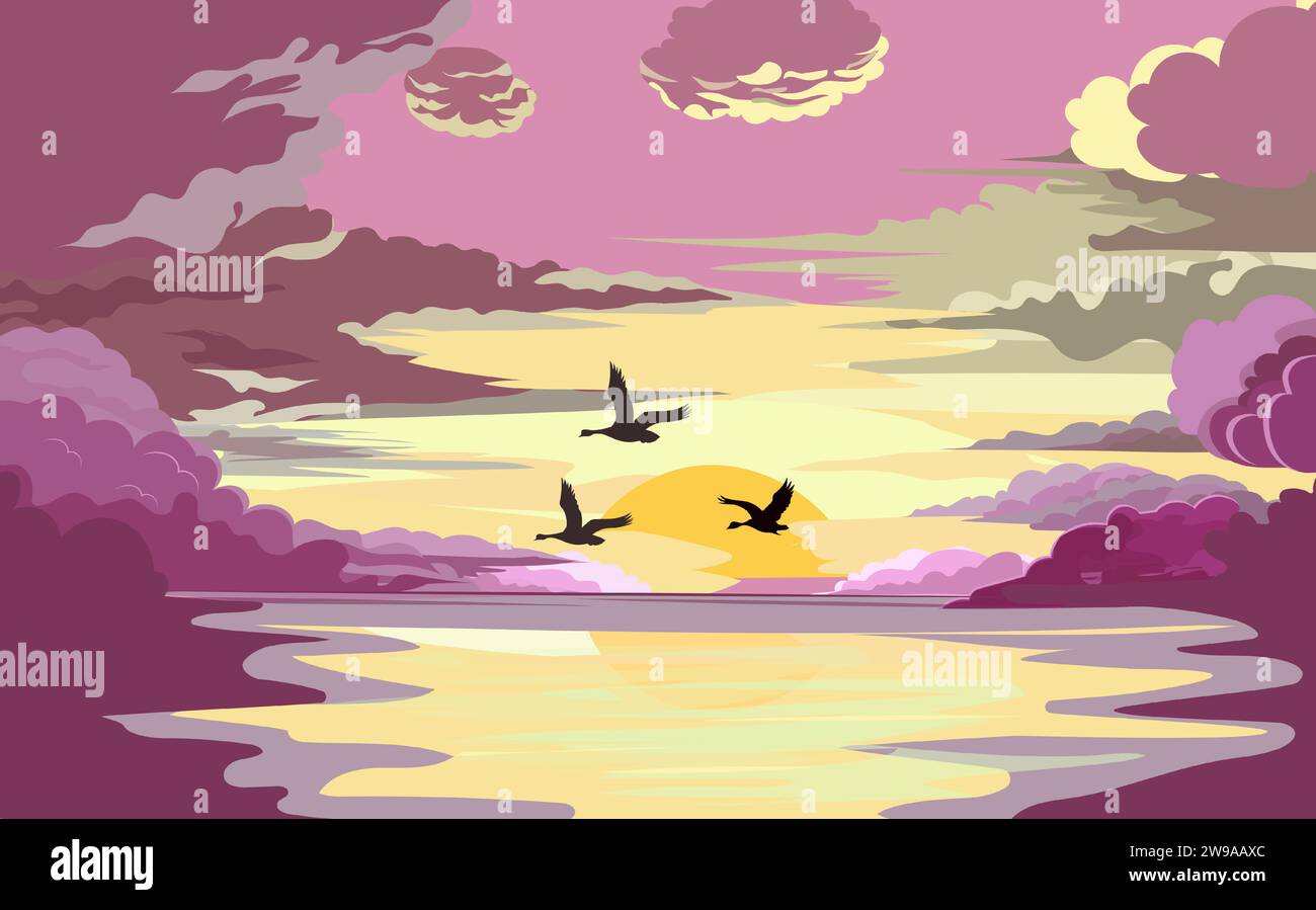 Beautiful cloudy landscape at sunset. Fluffy cumulus clouds flying over ...