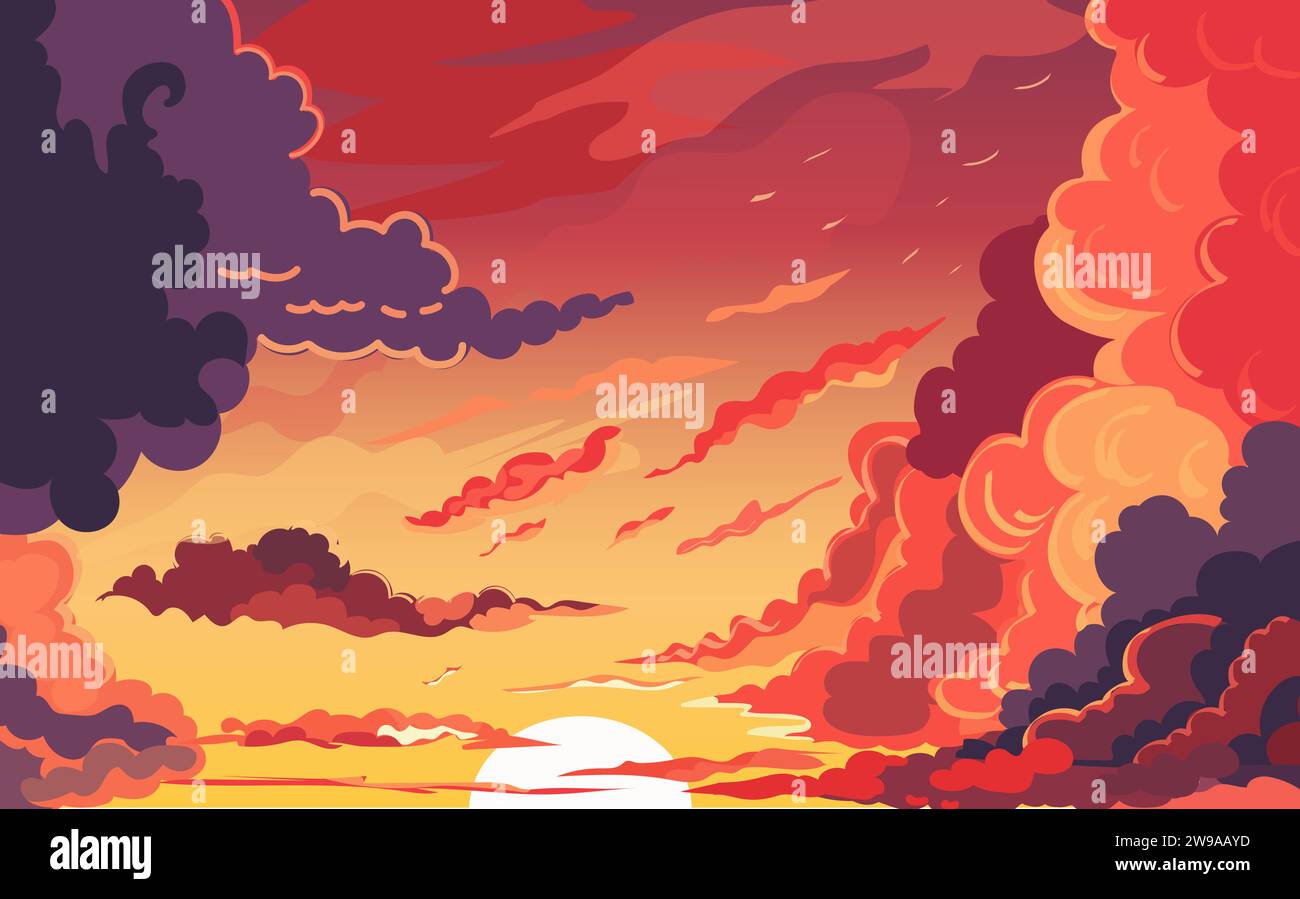 Beautiful cloudy landscape at sunset. Fluffy cumulus clouds flying over ...