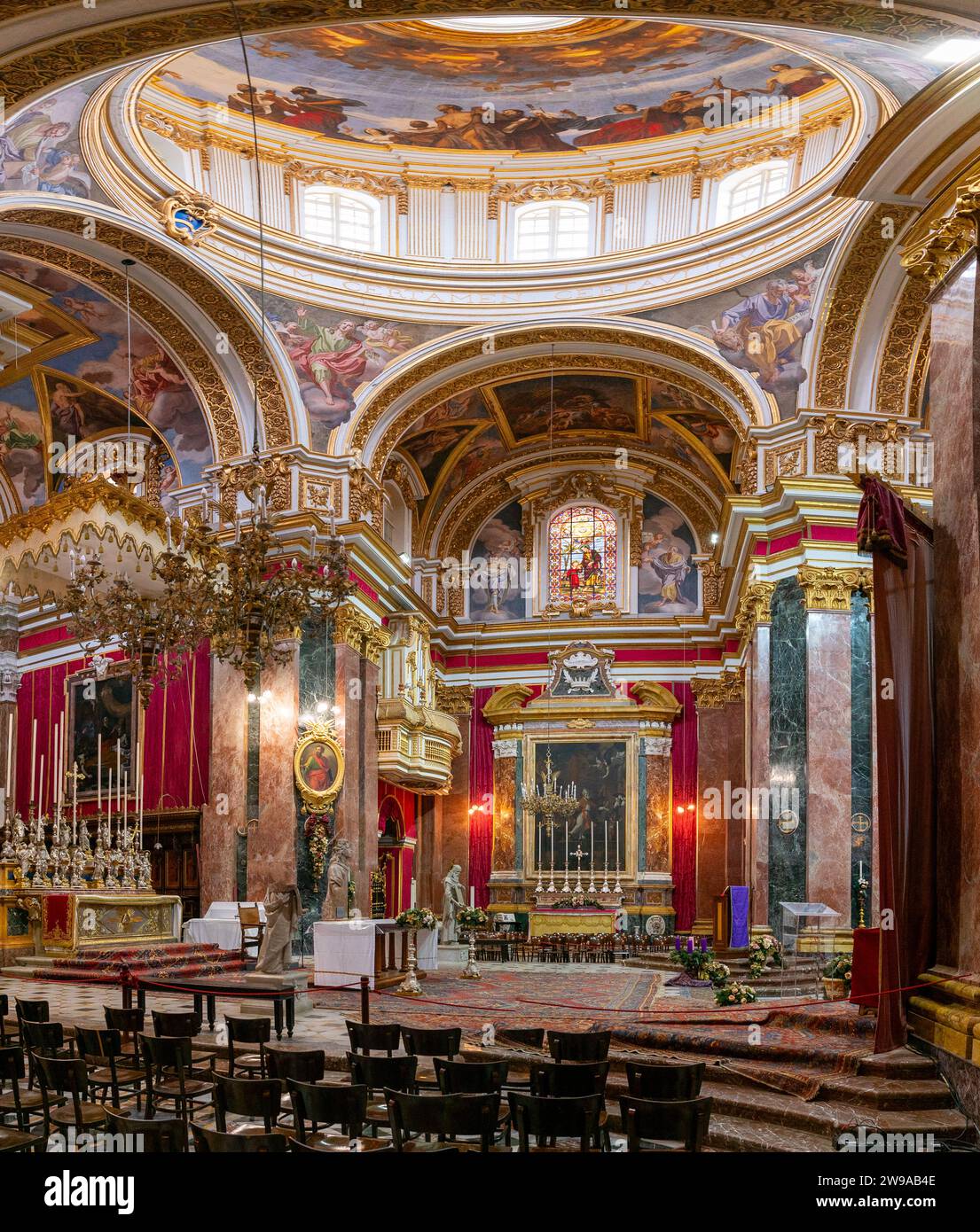 Mdina, Malta - 22 December, 2023: interior view of the lavish and ornate St. Paul's Cathedral in ...