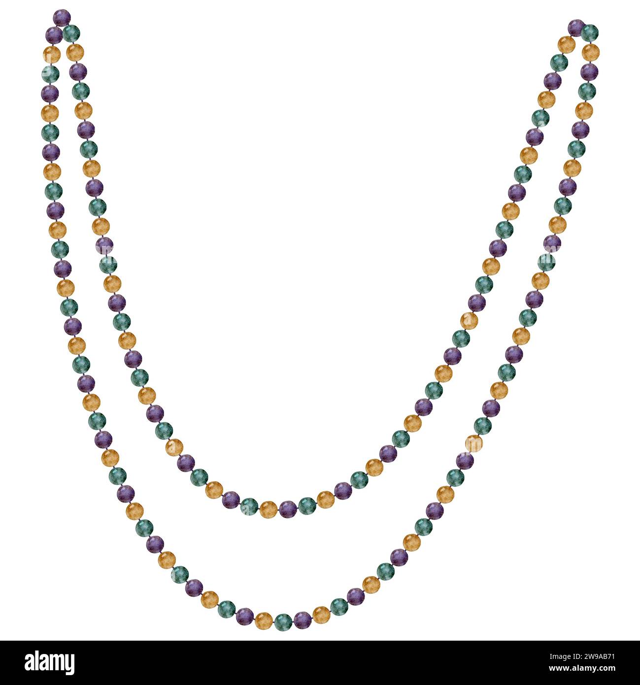 Hand drawn watercolor Mardi Gras carnival symbols. String of beads ...