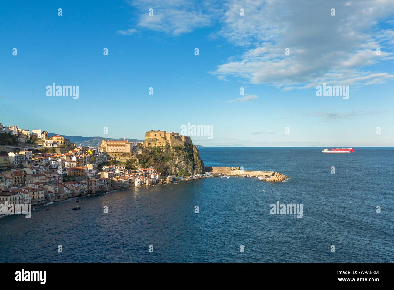 Scilla, Italy - 17 December, 2023: drone landscape view of the seaside ...