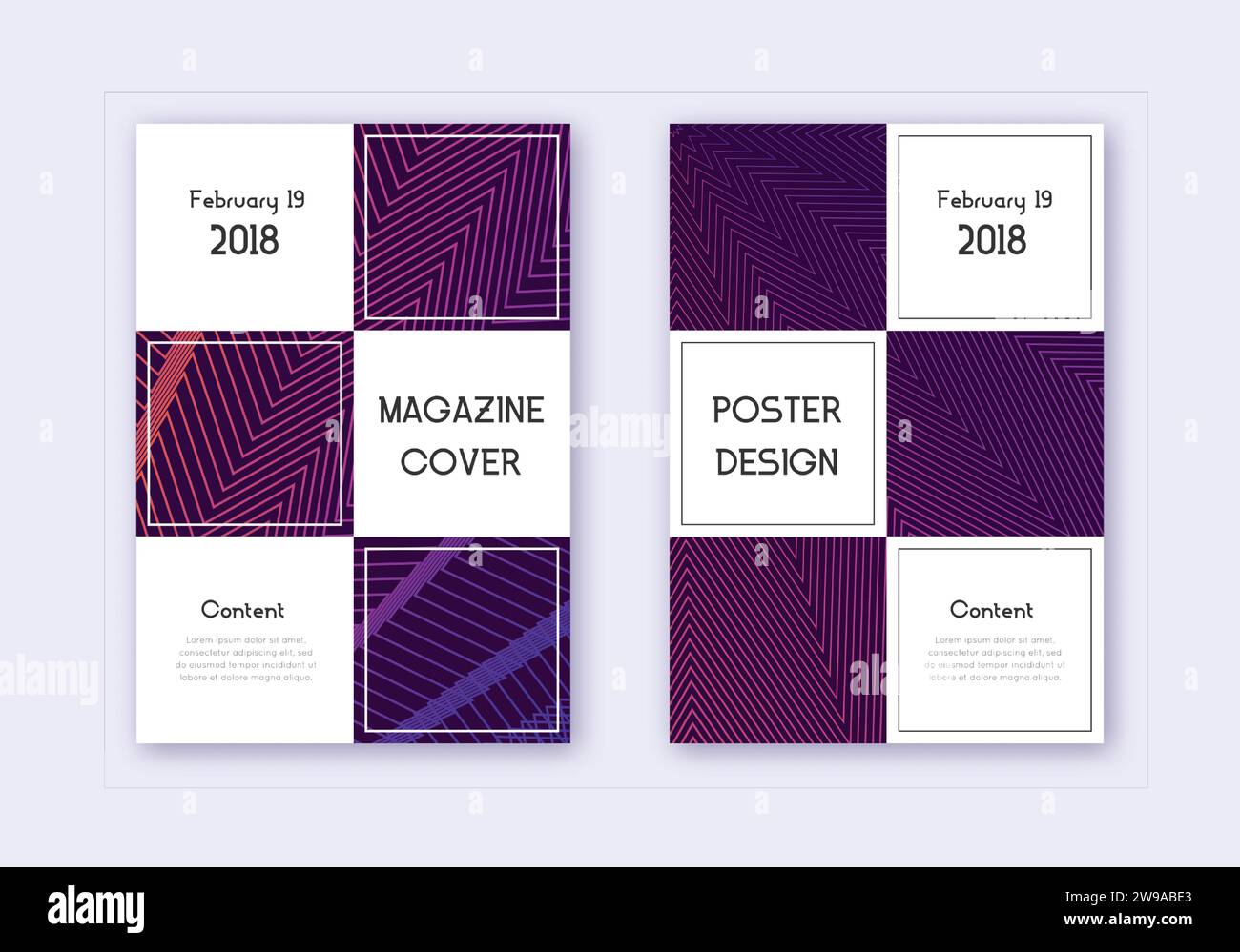 Business cover design template set. Violet abstract lines on dark ...