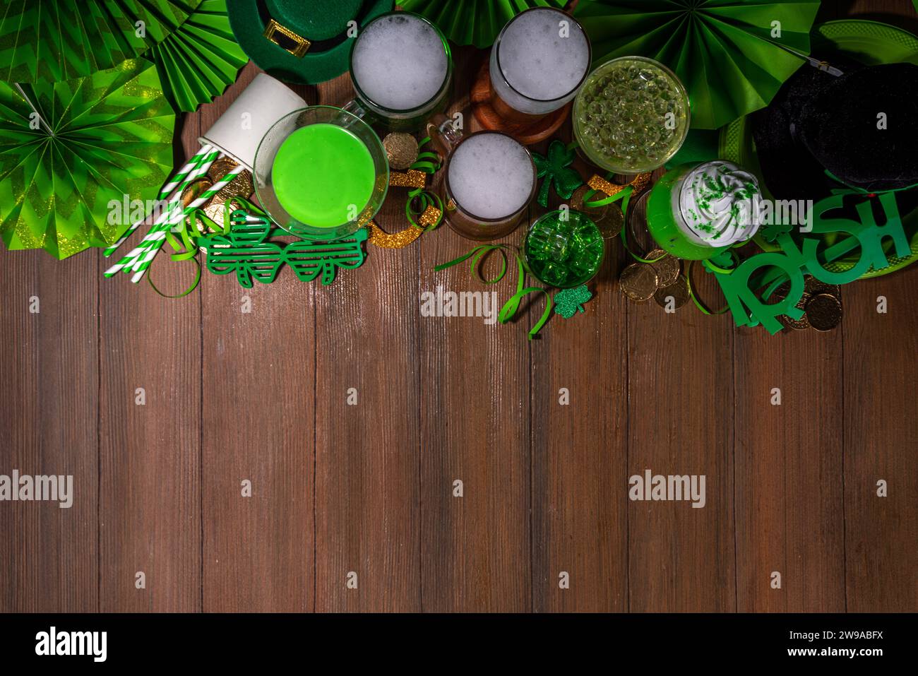 St Patrick's Day bar menu background. Set various golden, green beer ...