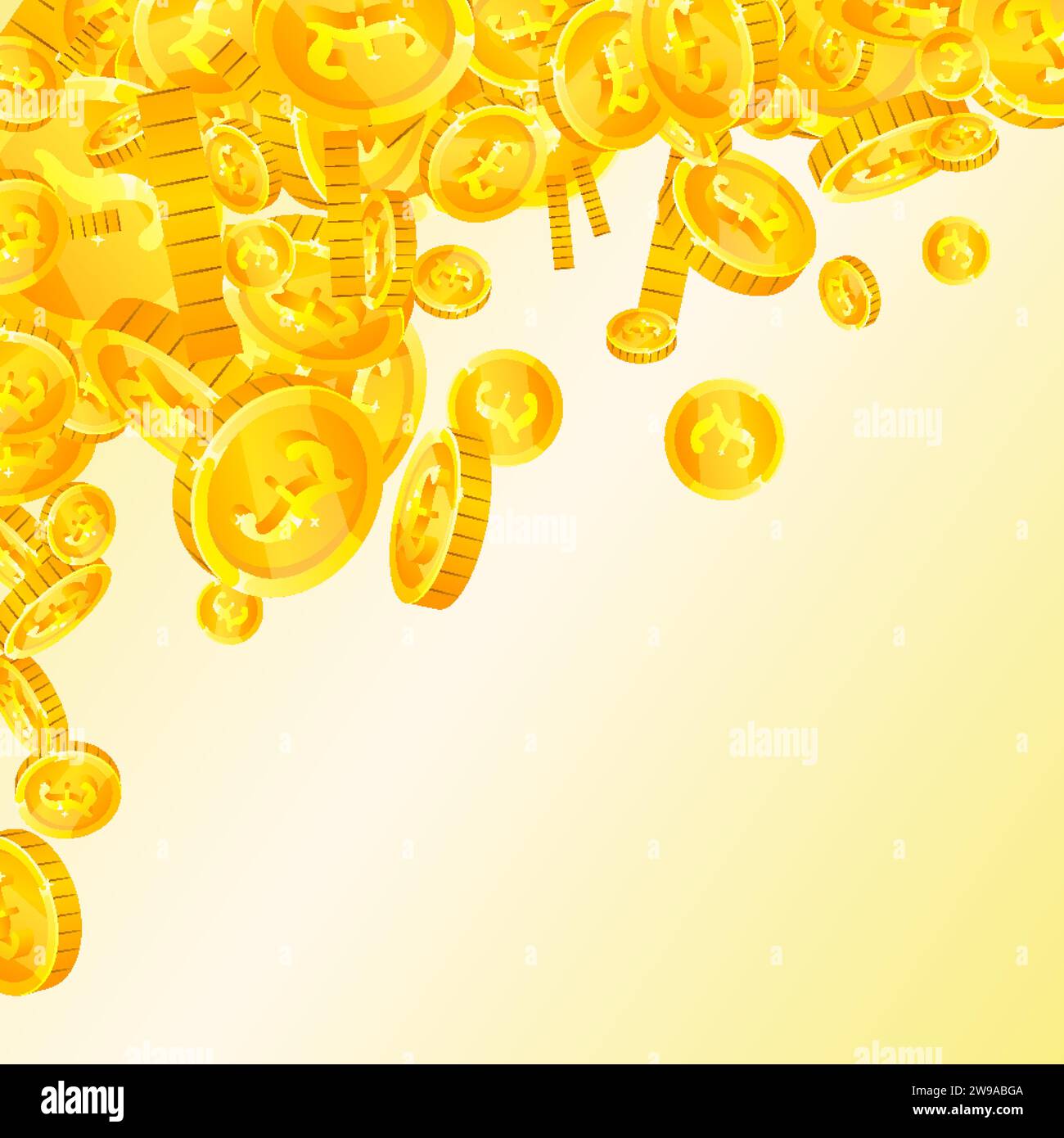 British pound coins falling. Scattered gold GBP coins. United Kingdom ...