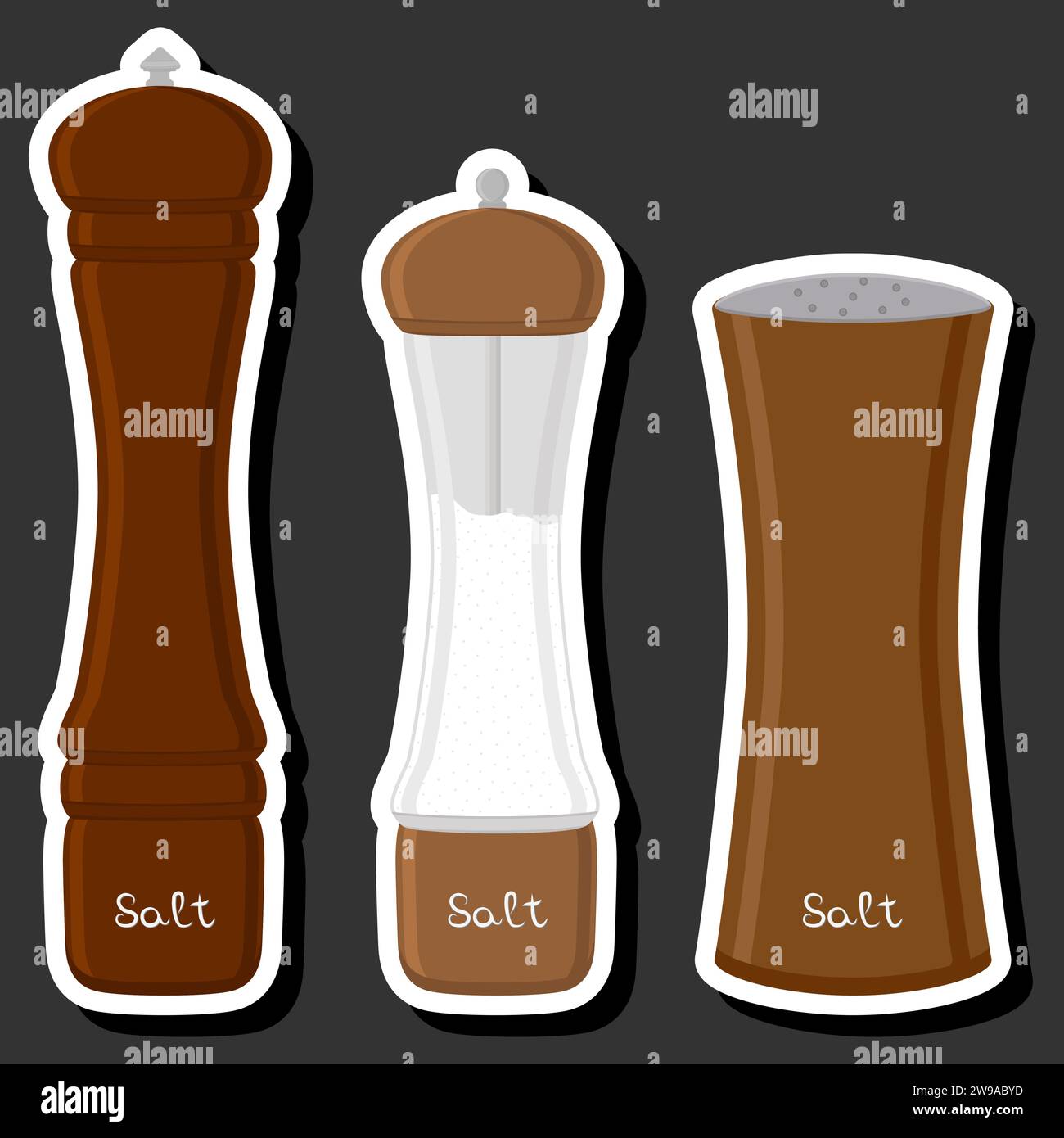 Illustration on theme big set different types ware filled salt for ...