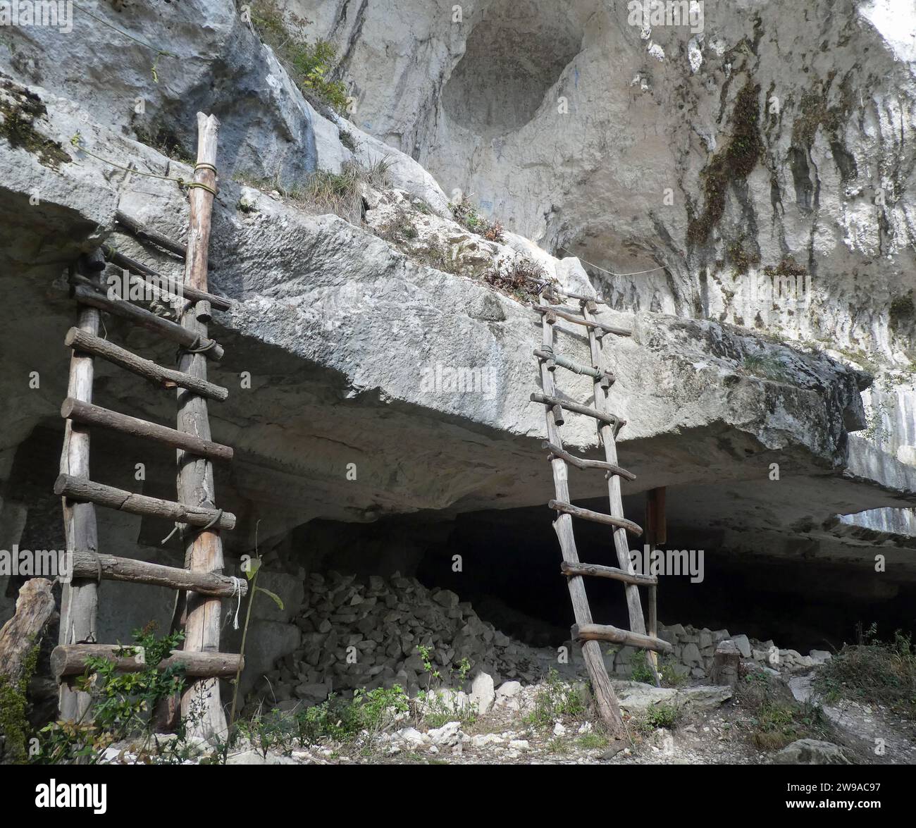 ancient cave dug into the rock used in prehistory by primitive men as ...