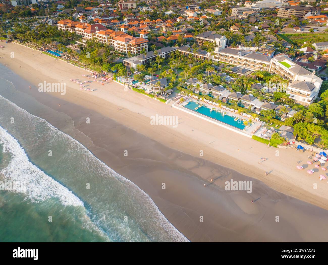 Aerial view of Seminyak beach coastline. The famous and luxury Kuta ...