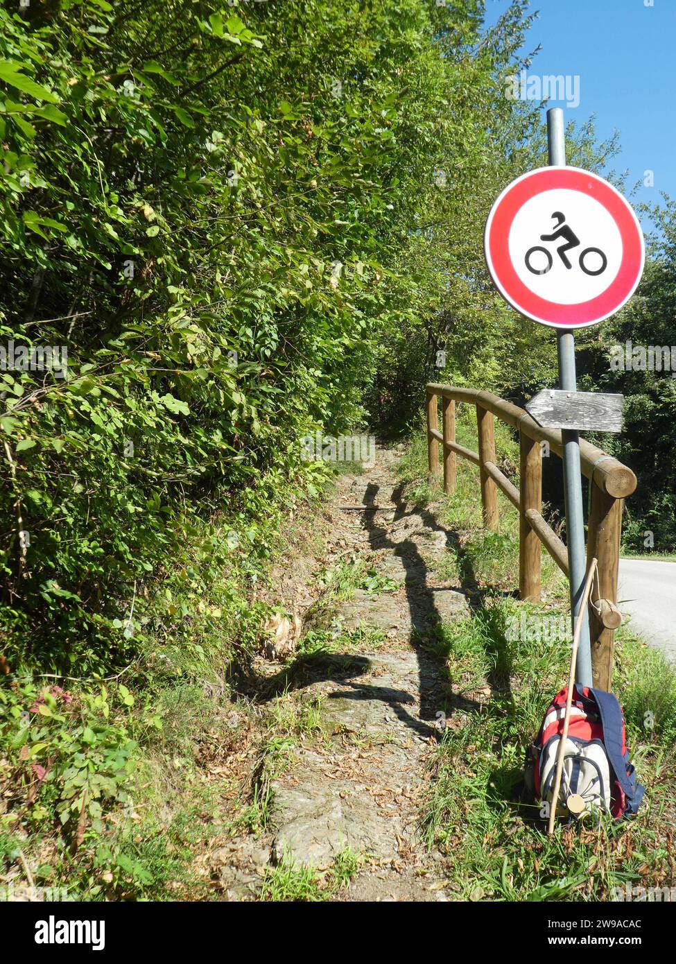 path for hikers and cyclists with the no-traffic sign for motorcycles ...