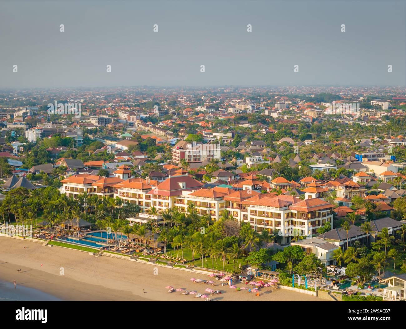 Aerial view of Seminyak beach coastline. The famous and luxury Kuta ...