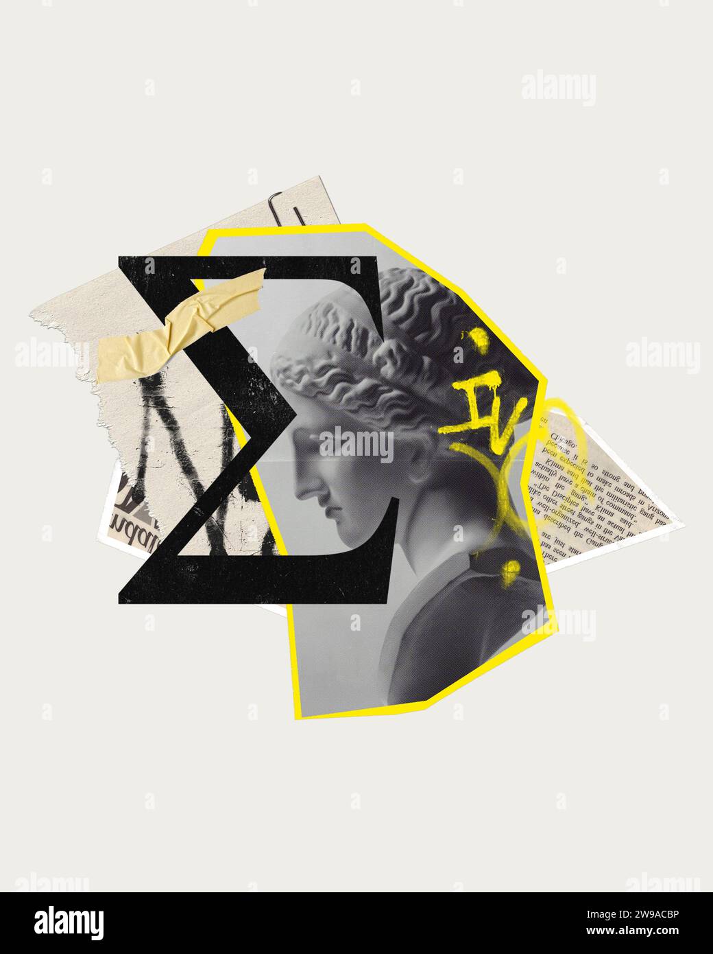 Endless art. Antique statue bust in combination with modern drawings ...