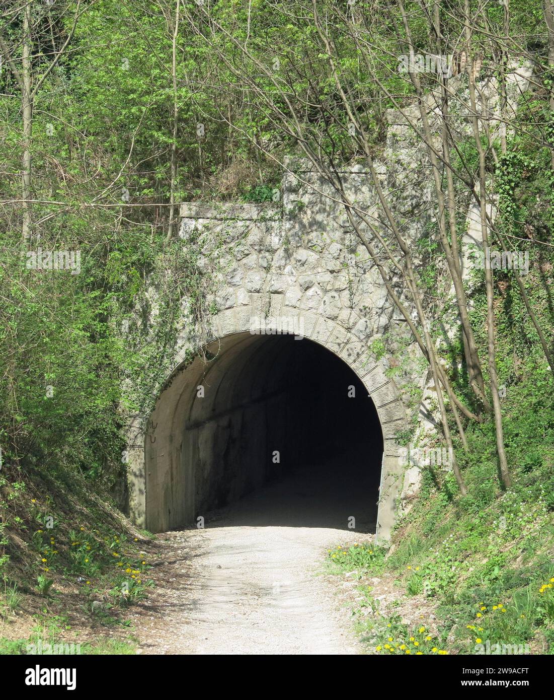 cycle path that passes inside a dark tunnel once used by the train ...