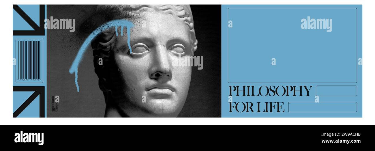 Antique statue bust over blue background with empty space for text ...