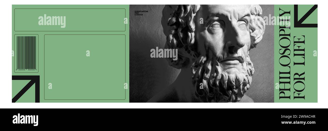 Antique statue bust over green background with empty space for text ...