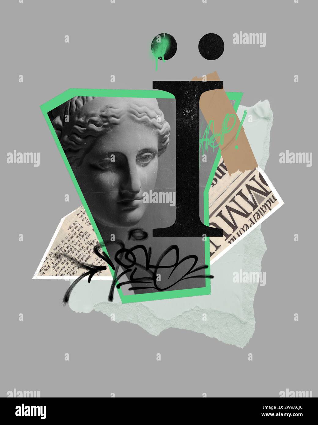 Black and white image of antique statue bust with abstract design ...