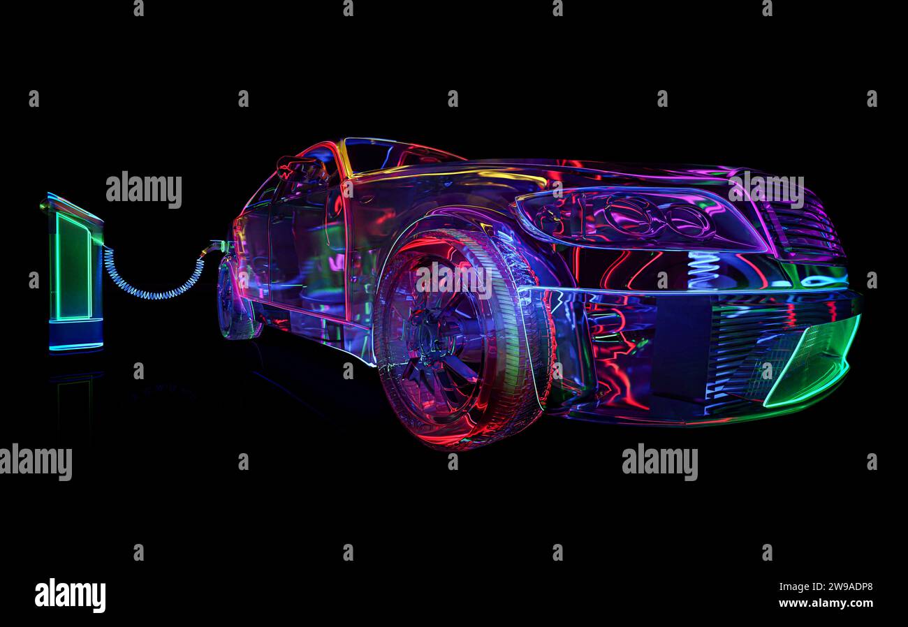 Glass Glowing Electric Car Charging Stock Photo - Alamy