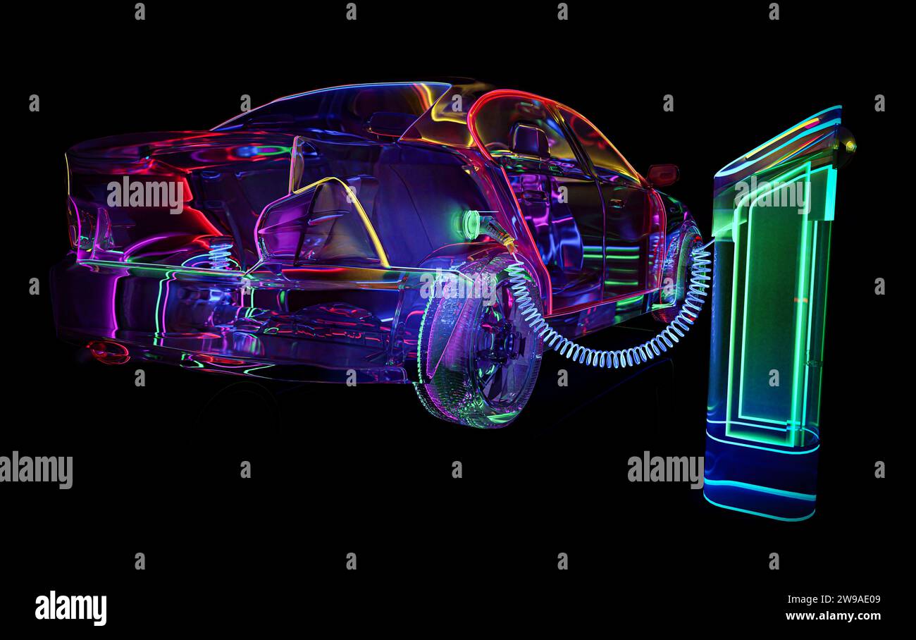 Glass Glowing Electric Car Charging Stock Photo - Alamy