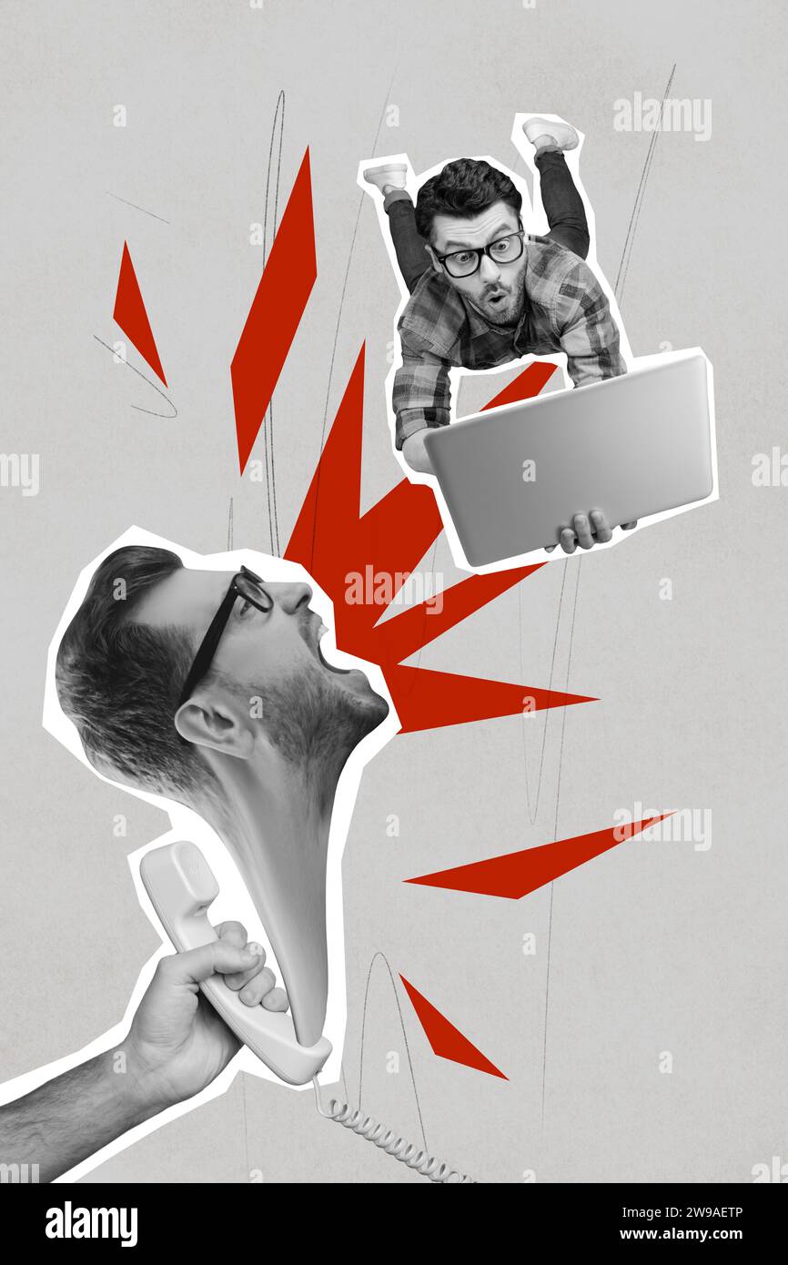 Creative collage picture illustration black white effect anxiety ...