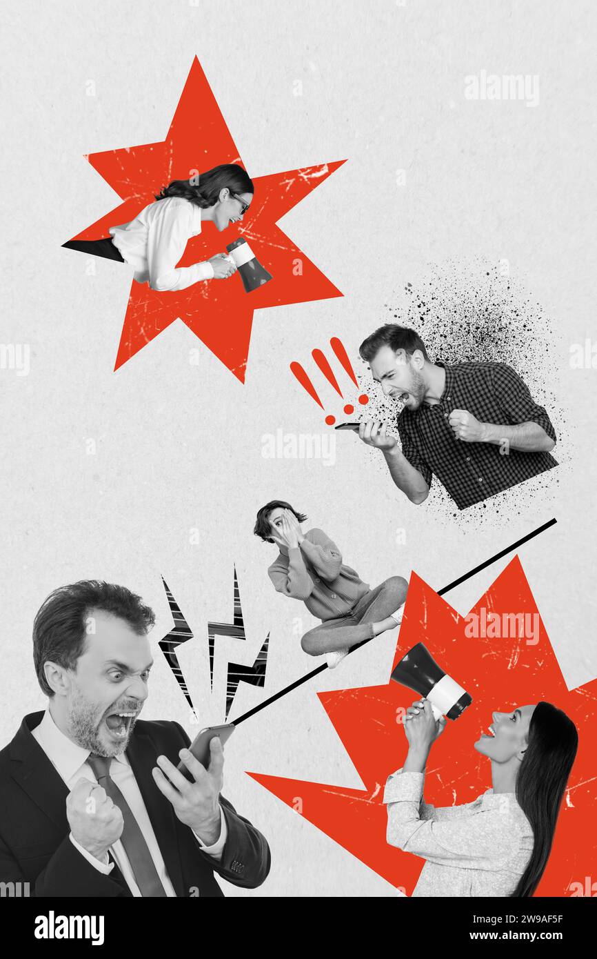 Vertical composite photo collage of angry workers colleagues boss ...
