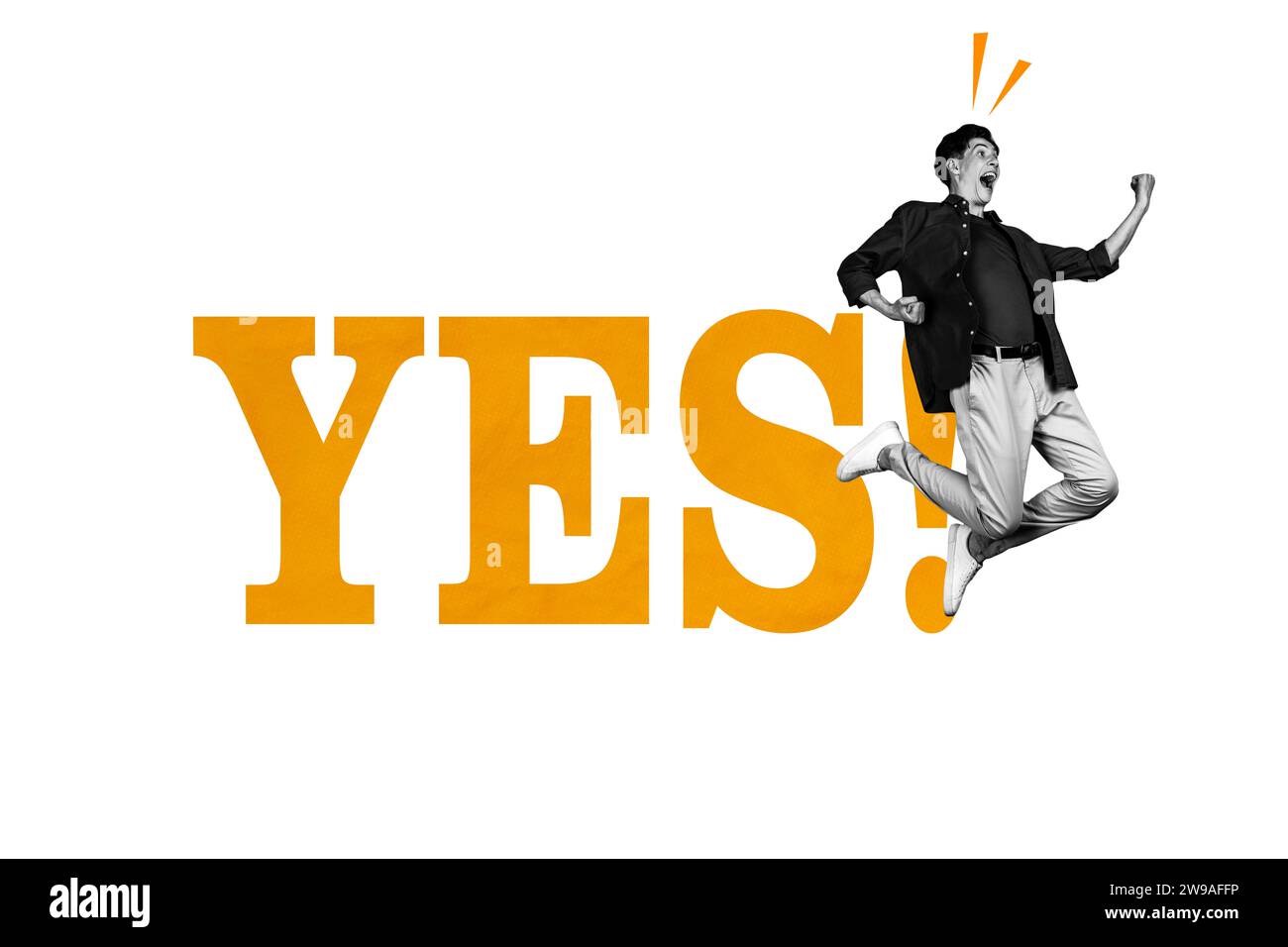 Horizontal photo collage of crazy emotional guy jump high feel happy ...