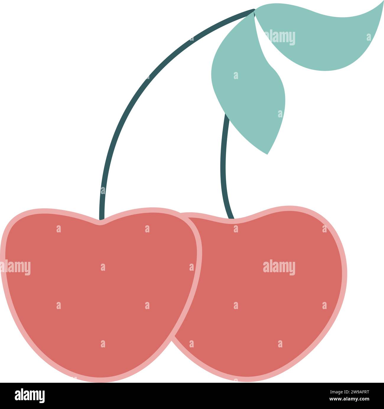Pair of cherries on branch with leaves clip art. Juicy ripe cherry flat ...