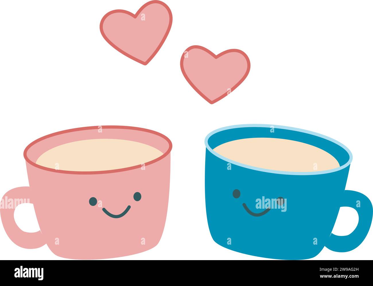 Lovers cups kawaii style. Two character cups and heart, Valentines day ...