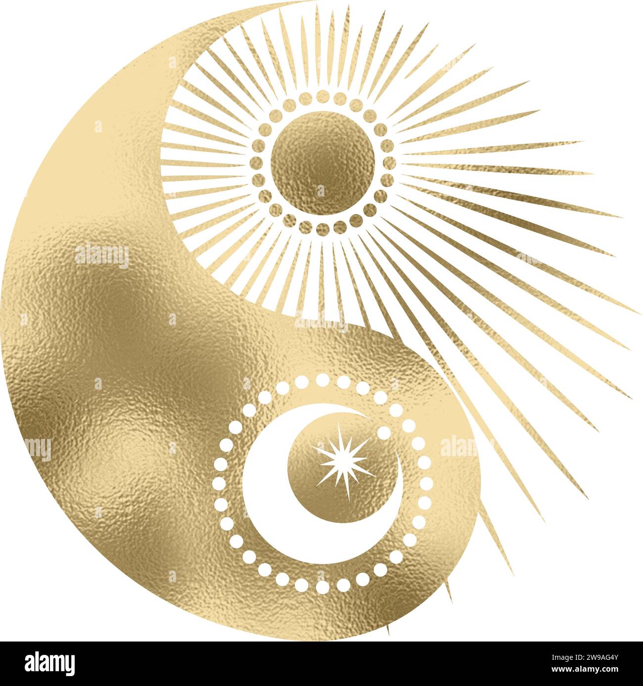 yin yang with sun and moon in gold with transparent background Stock ...