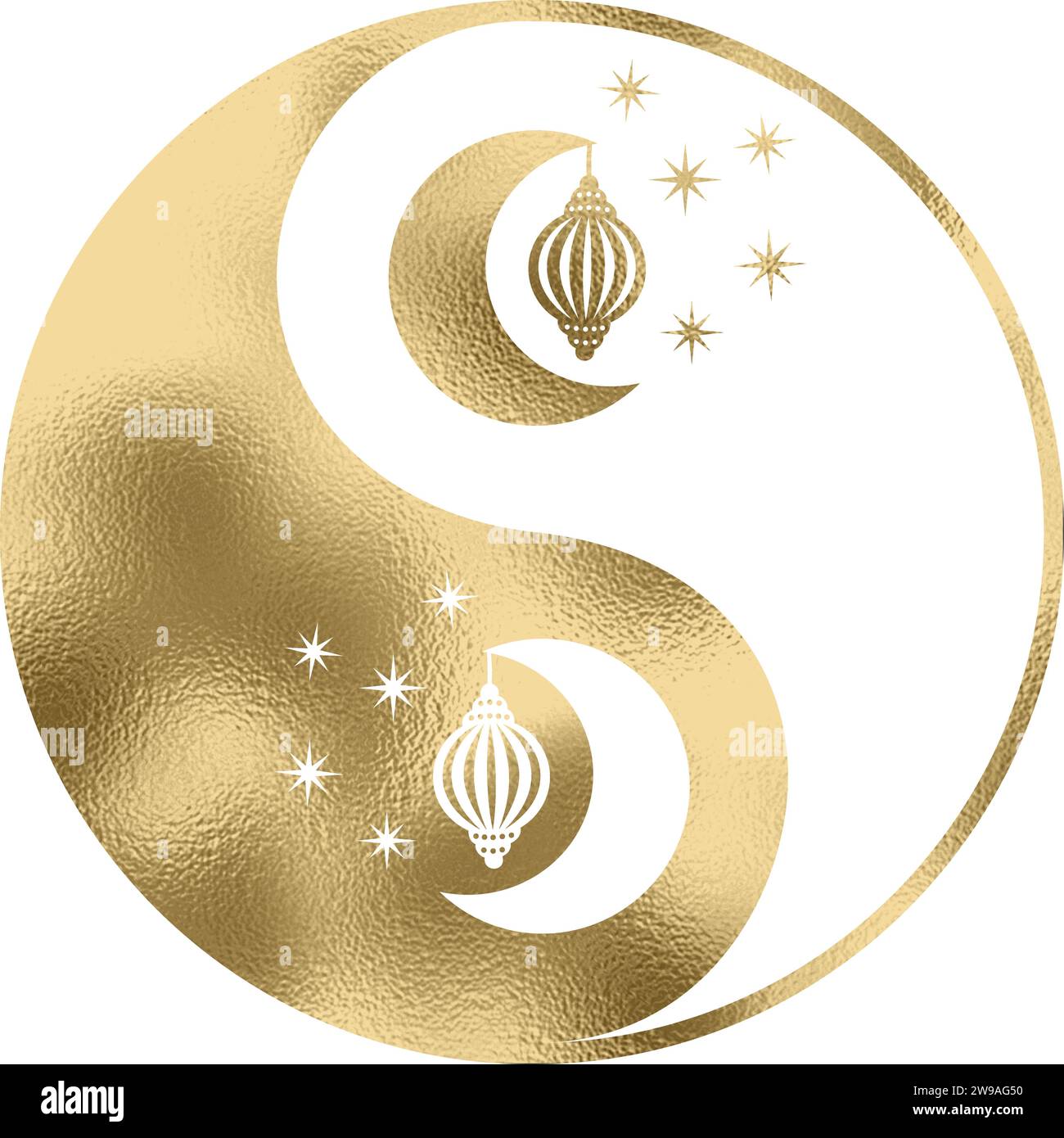 yin yang with moon and stars in gold with transparent background Stock ...