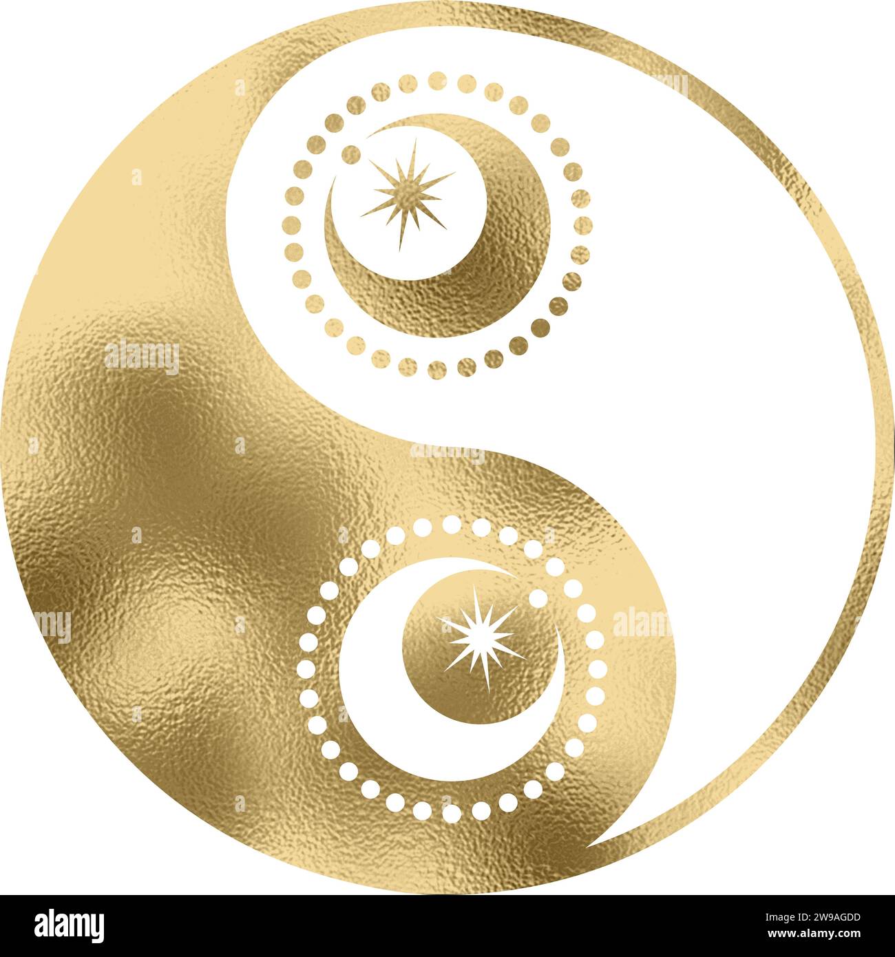 yin yang with moon and stars in gold with transparent background Stock ...