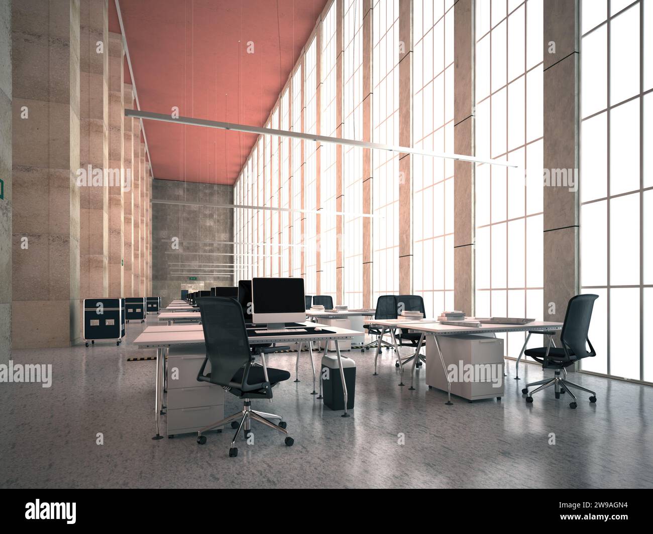 Interior of modern office hall with concrete floor Stock Photo - Alamy