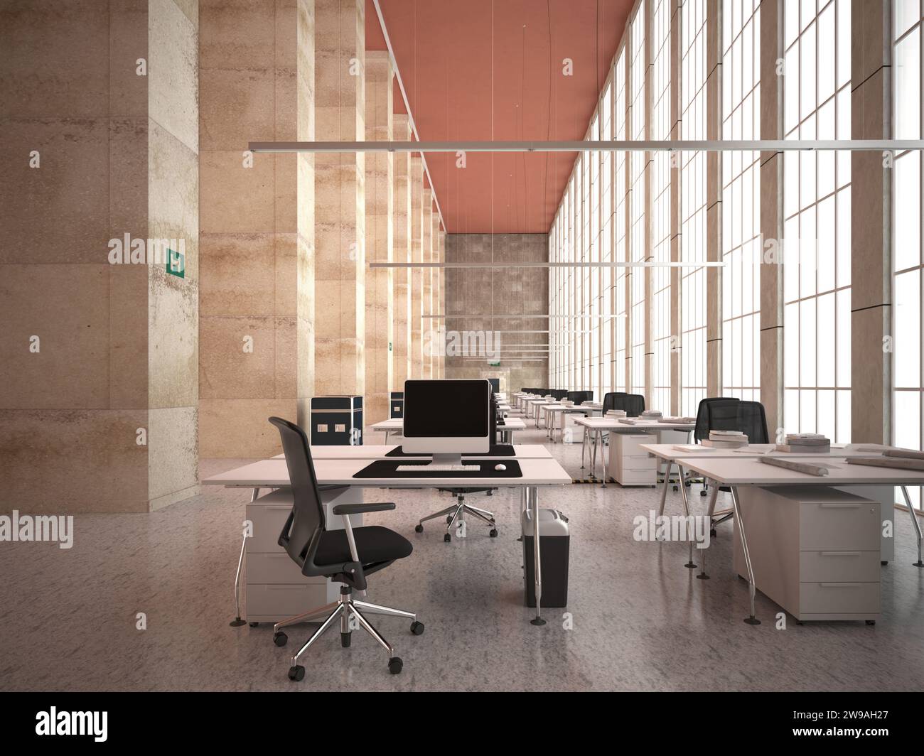 Interior of modern office hall with concrete floor Stock Photo - Alamy