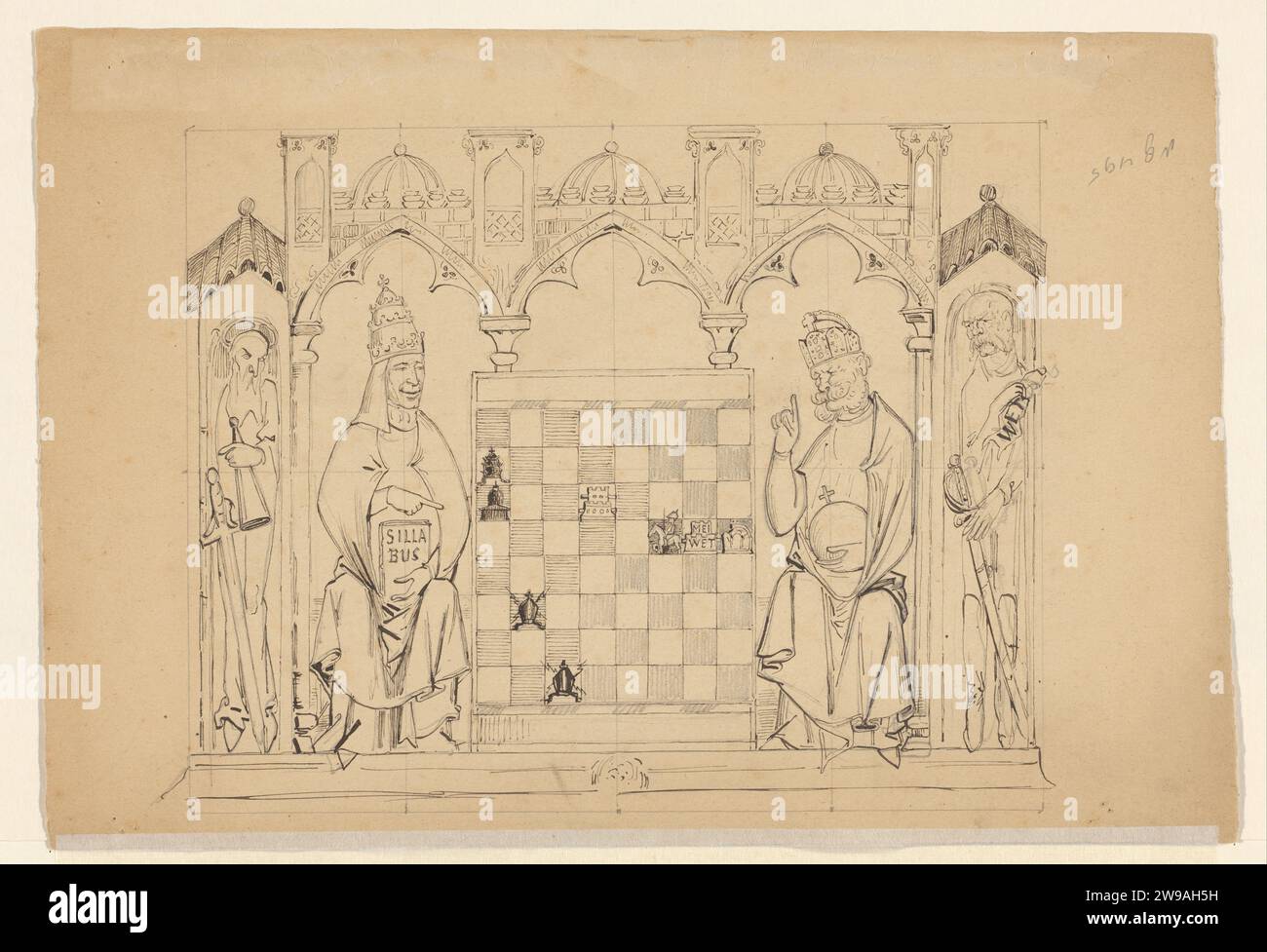 Study for cartoon on Bismarck and De Pope, 1878, Johan Michaël Schmidt ...