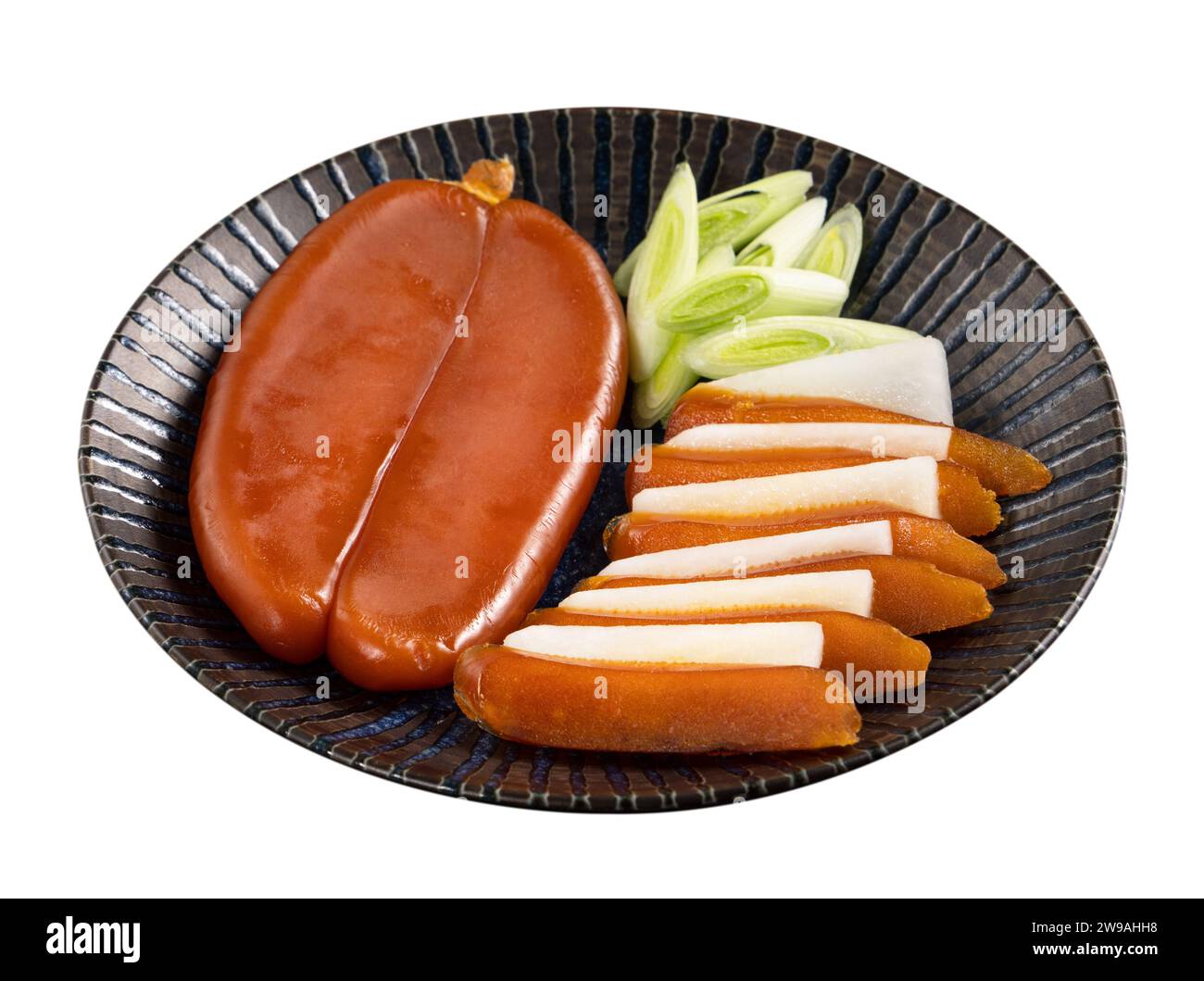 Delicious fresh mullet roe isolated on white background with white ...