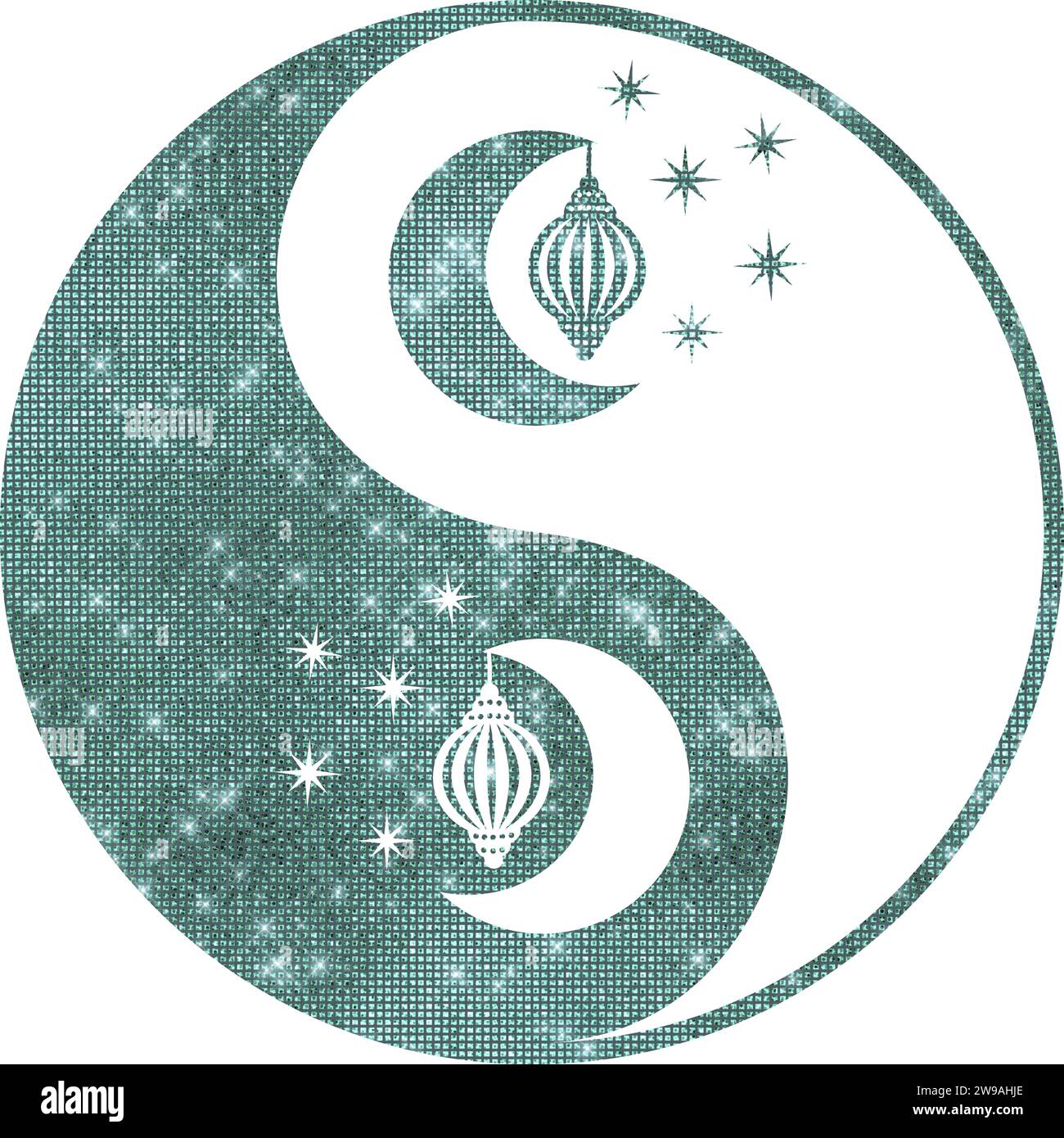 yin yang with moon and stars in turquoise diamond texture with ...