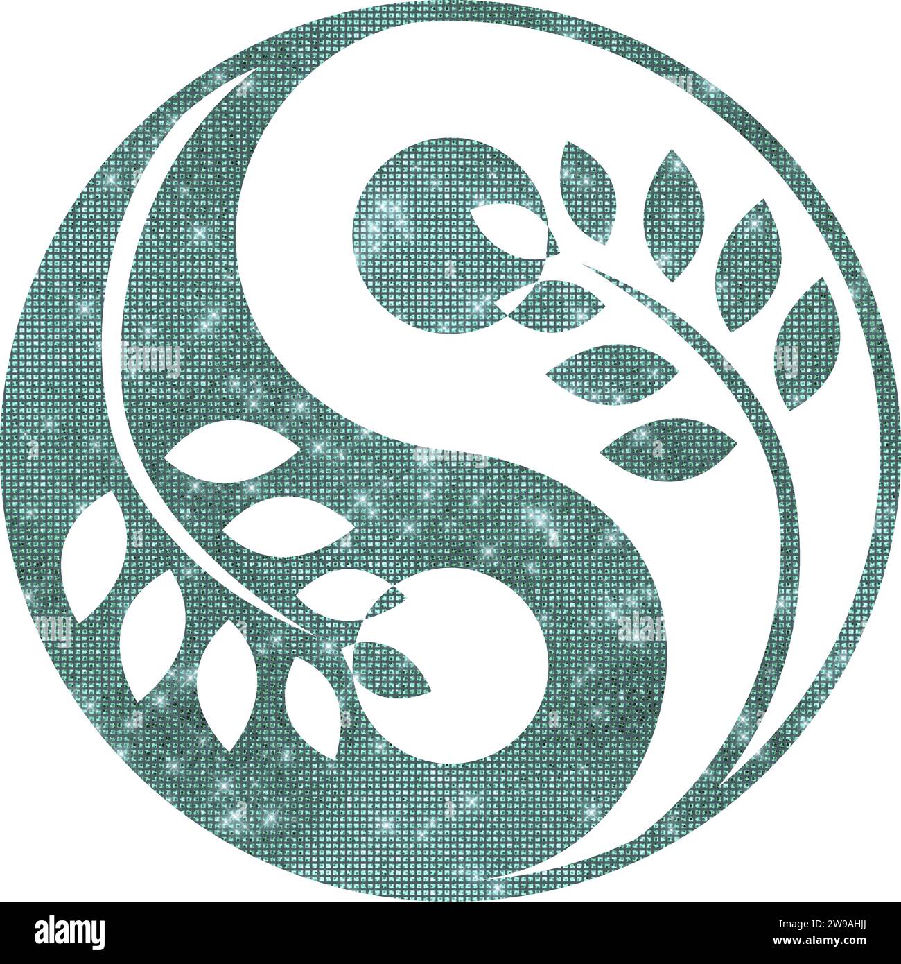 yin yang with plant in turquoise diamond texture with transparent ...