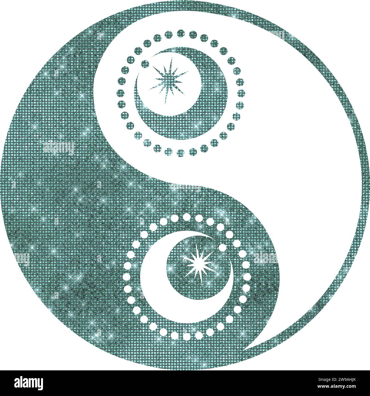 yin yang with moon and stars in turquoise diamond texture with ...