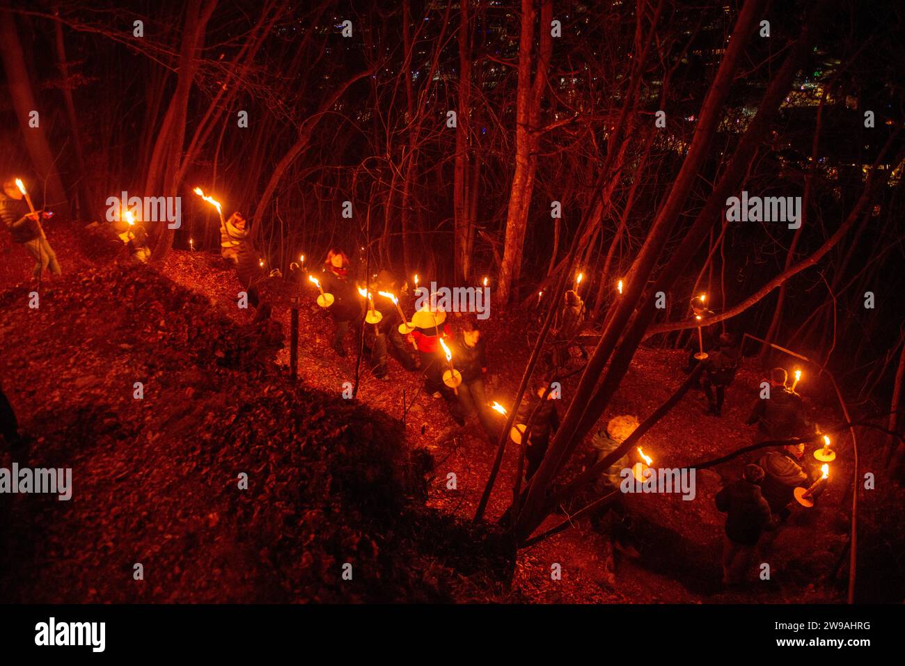 Serina Italy December 24 2024: Torchlight procession awaiting Christmas ...