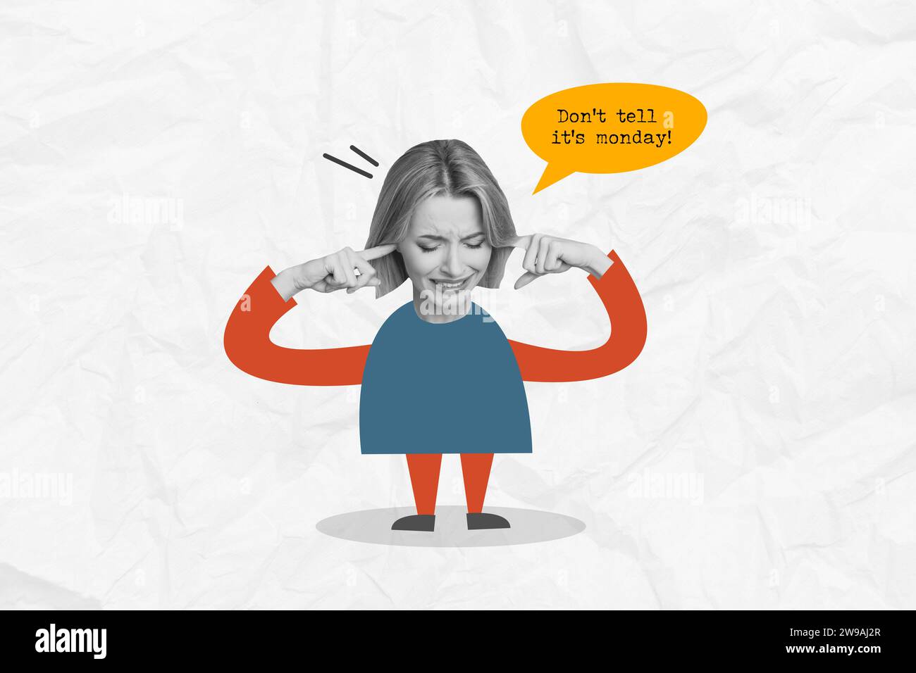 Collage image picture of tired lazy burnout woman close ears dont tell ...