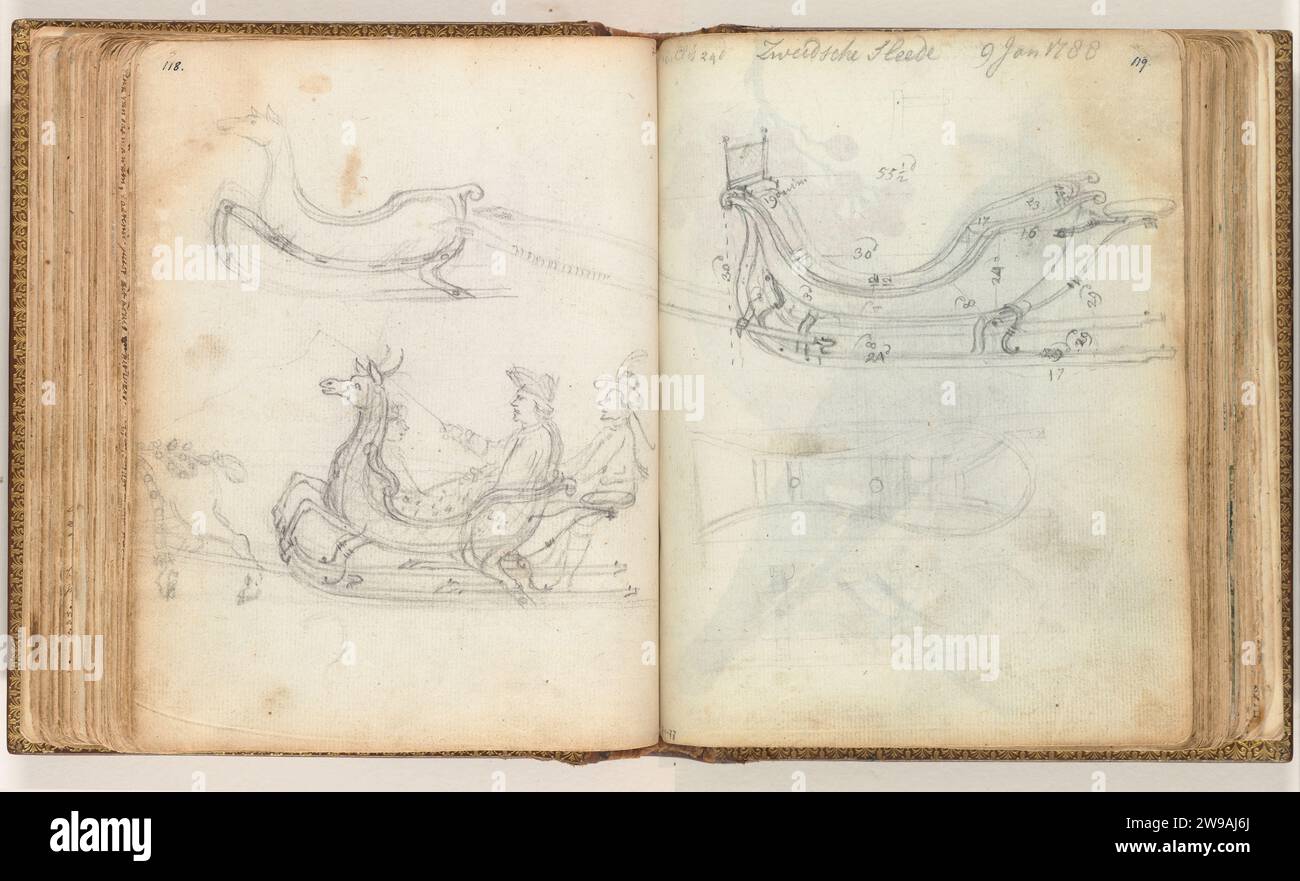Swedish Slee, Jan Brandes, 1788 drawing Pencil drawing about two pages ...