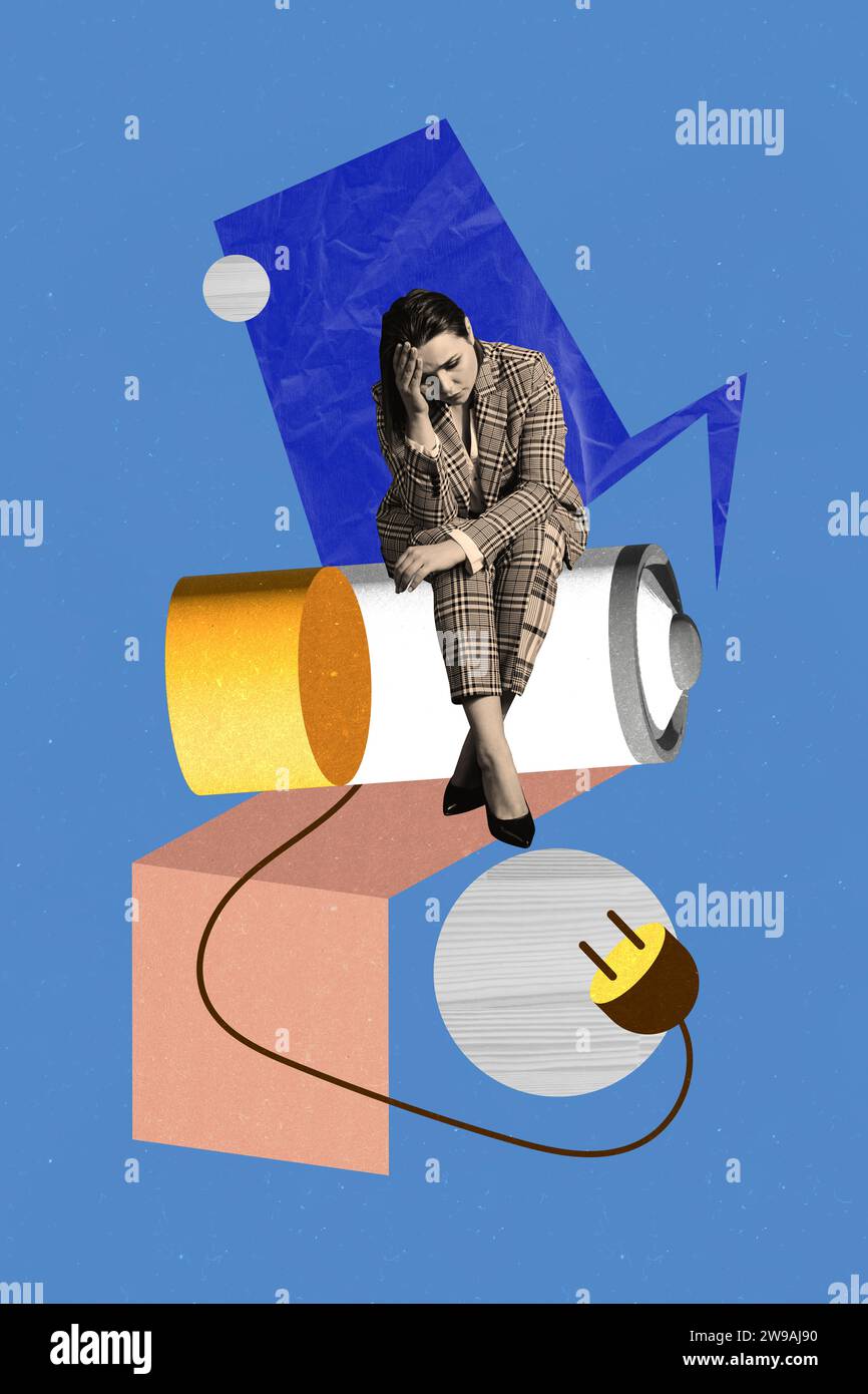 Composite collage picture image of worried woman plug socket ...