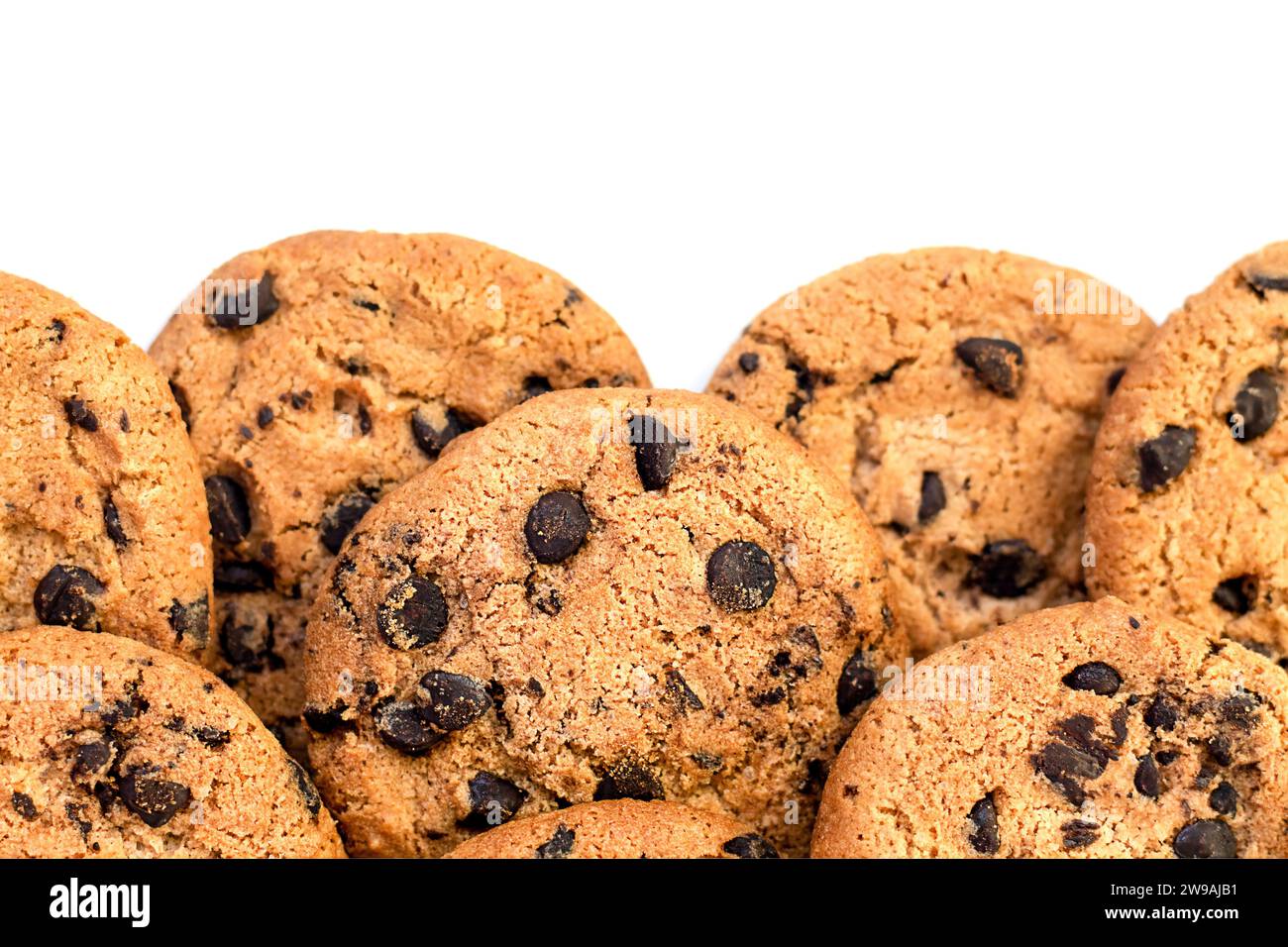 Cookies background. Chocolate chips biscuits texture background. Close ...