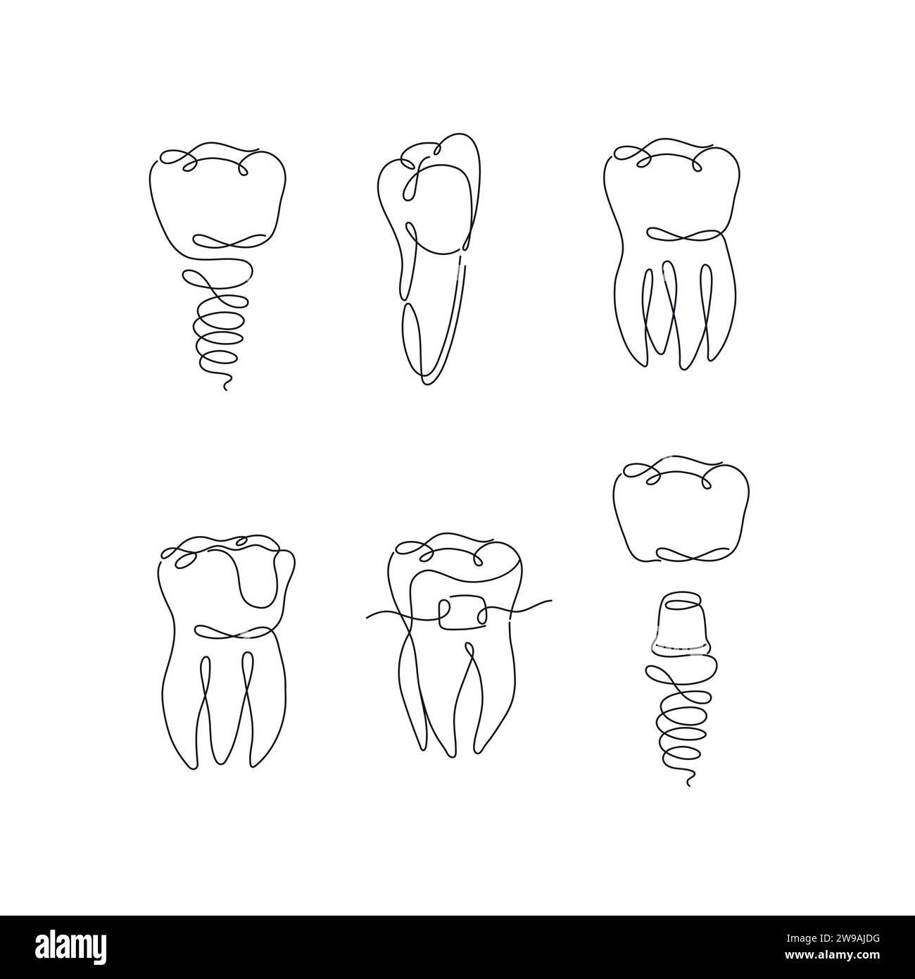 Teeth collection implant, braces, tooth crown, dental seal drawing in ...