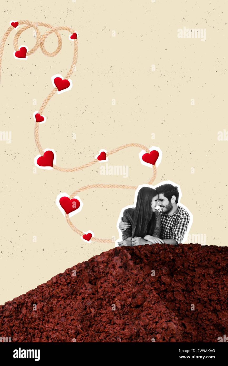 Vertical postcard memories collage beautiful girlfriend cuddling her ...